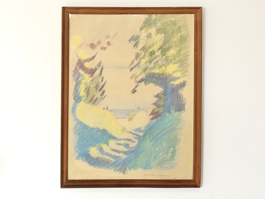 Original Danish Oil Chalk Drawing on Paper by From 1958 by Marie Louise ...