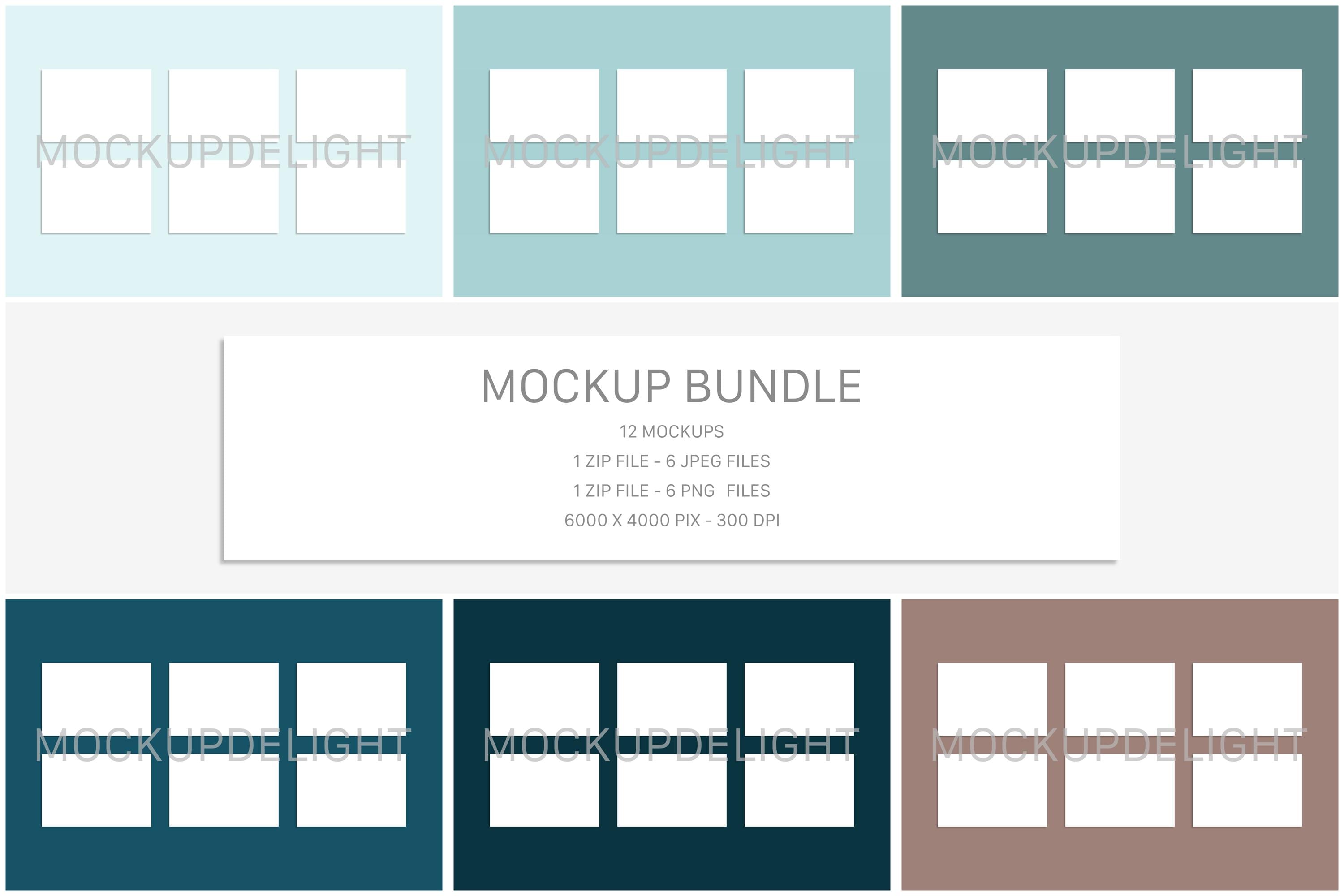 6 Cards Mockup Set in 3x2, Poster Mockup Horizontal, Green Leaf Color ...