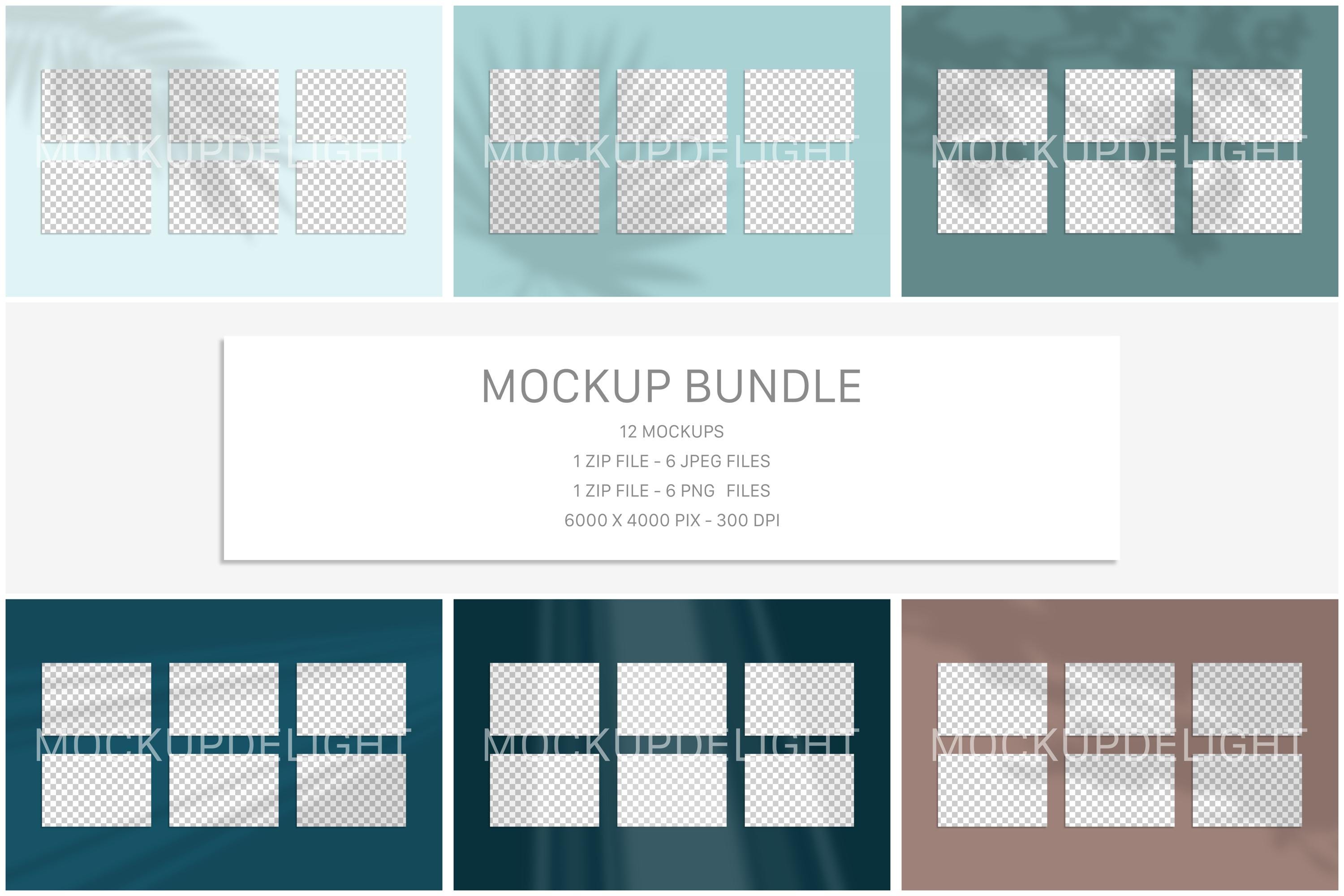 6 Cards Mockup Set in 3x2, Poster Mockup Horizontal, Green Leaf Color ...