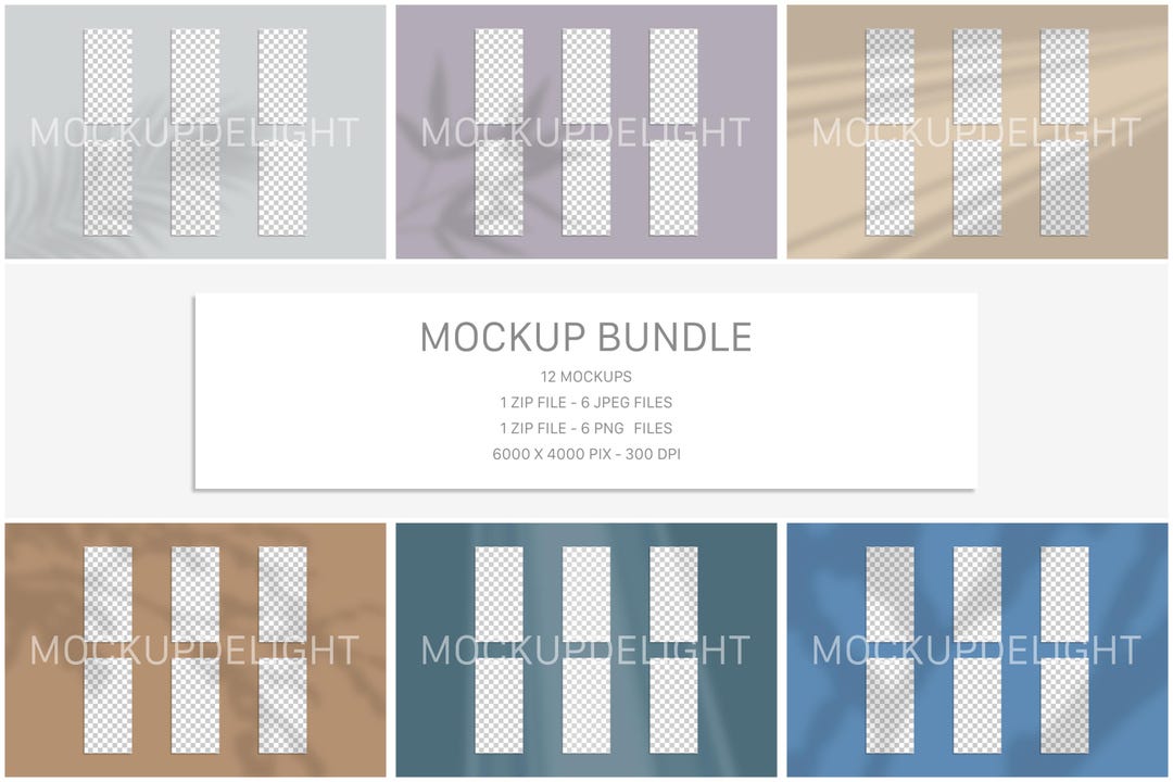 Mockup Bundle 6 Blank Cards 1x2 in Portrait Format | Background in Gray ...