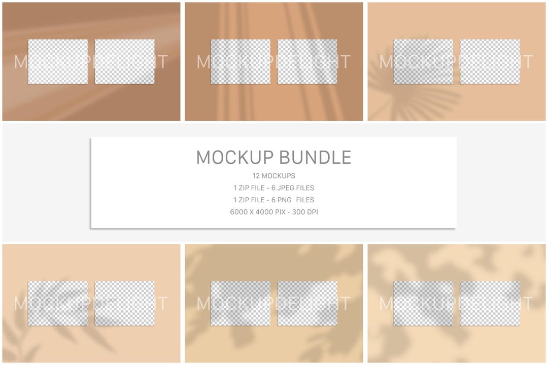 4x3 Cards Mockup Bundle 2 Blank Poster Mockup With Plant Shadows and ...