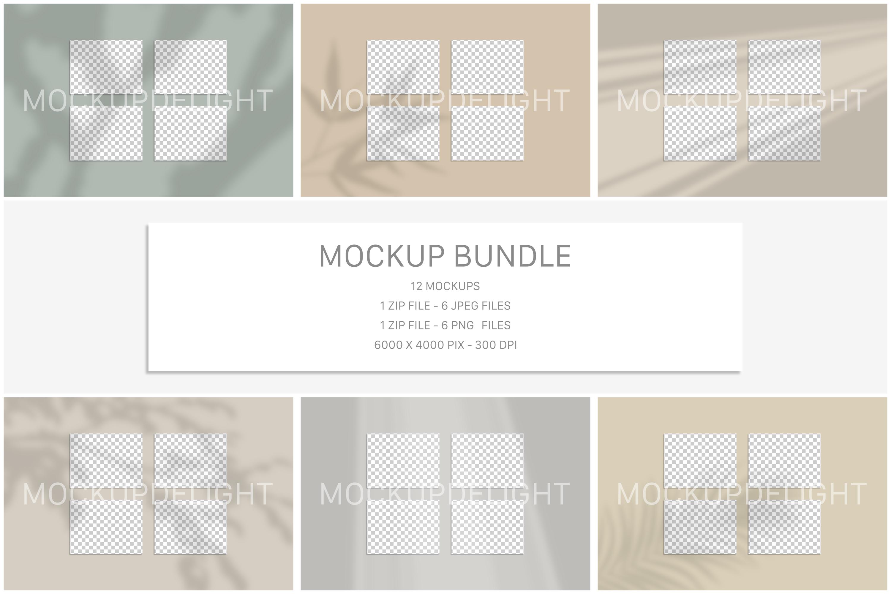4-blank Paper Mockup Set 4x3 With Plant Shadows and Sunrays Website ...