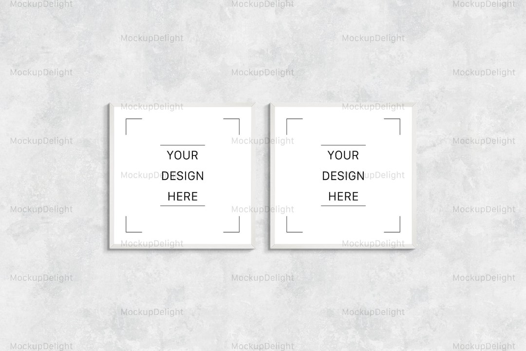 Two White Frame Mockup Light Wall, Two Square Mockup Frames, Double ...