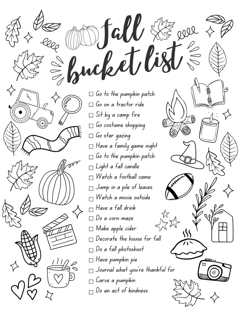 Fall Bucket List Fall Bucket List Printable First Day of - Etsy