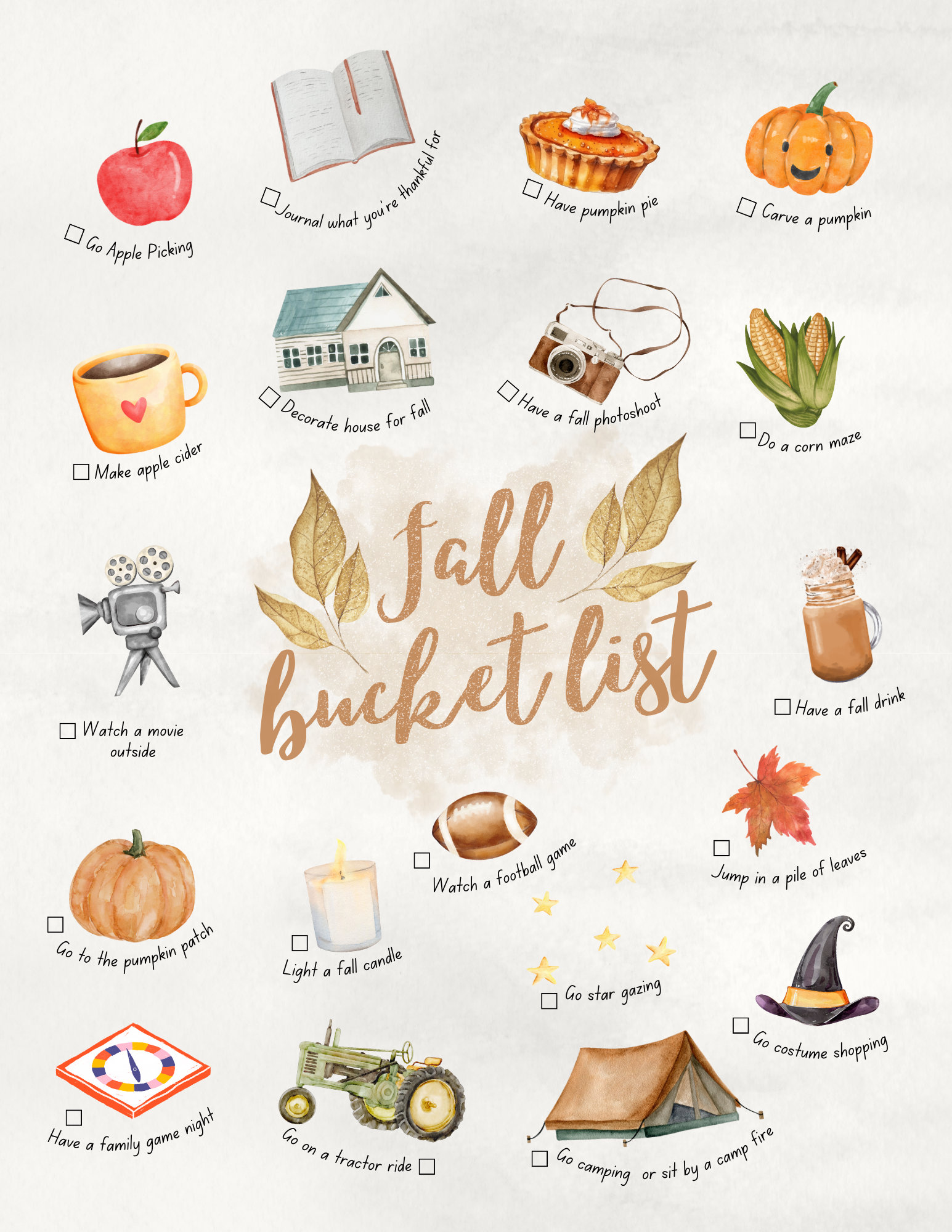 Fall Bucket List Fall Bucket List Printable First Day of - Etsy