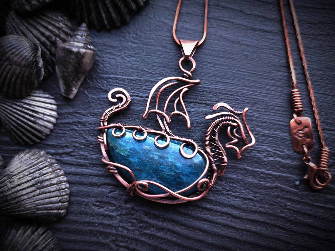 DRAKKAR Longship Dragon Figurehead Viking Ship Necklace | Blue Apatite ...