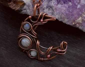 Copper Wire Moon Pendant - Etsy