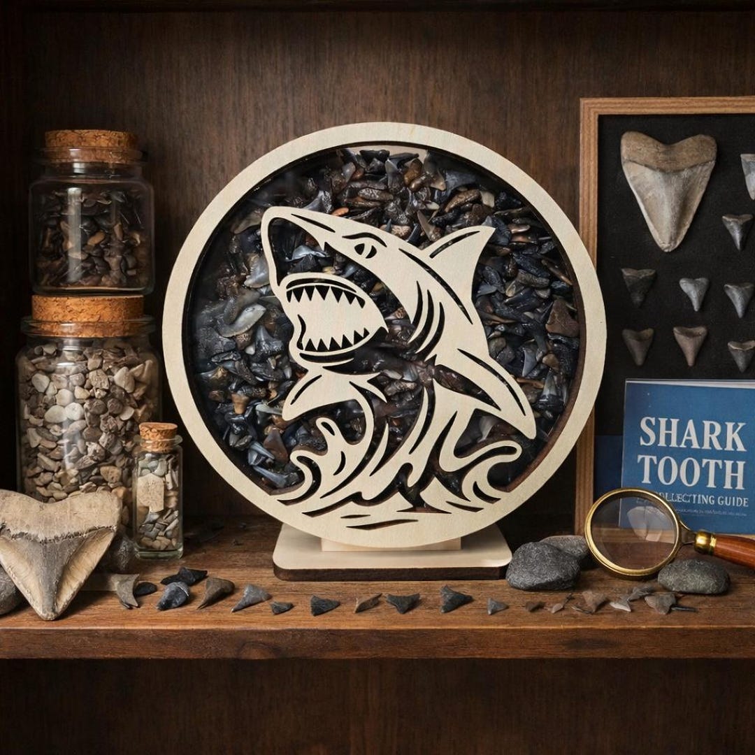 Jumping Shark Teeth Shadow Box | Shell Keeper Display | Sea Glass ...