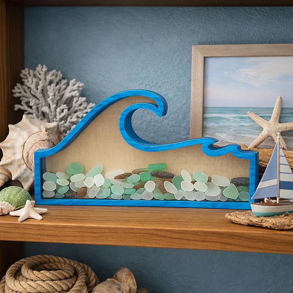 Wave Sea Glass Shadow Box *rogue Wave | Beach Keepsake | Shell Keeper ...