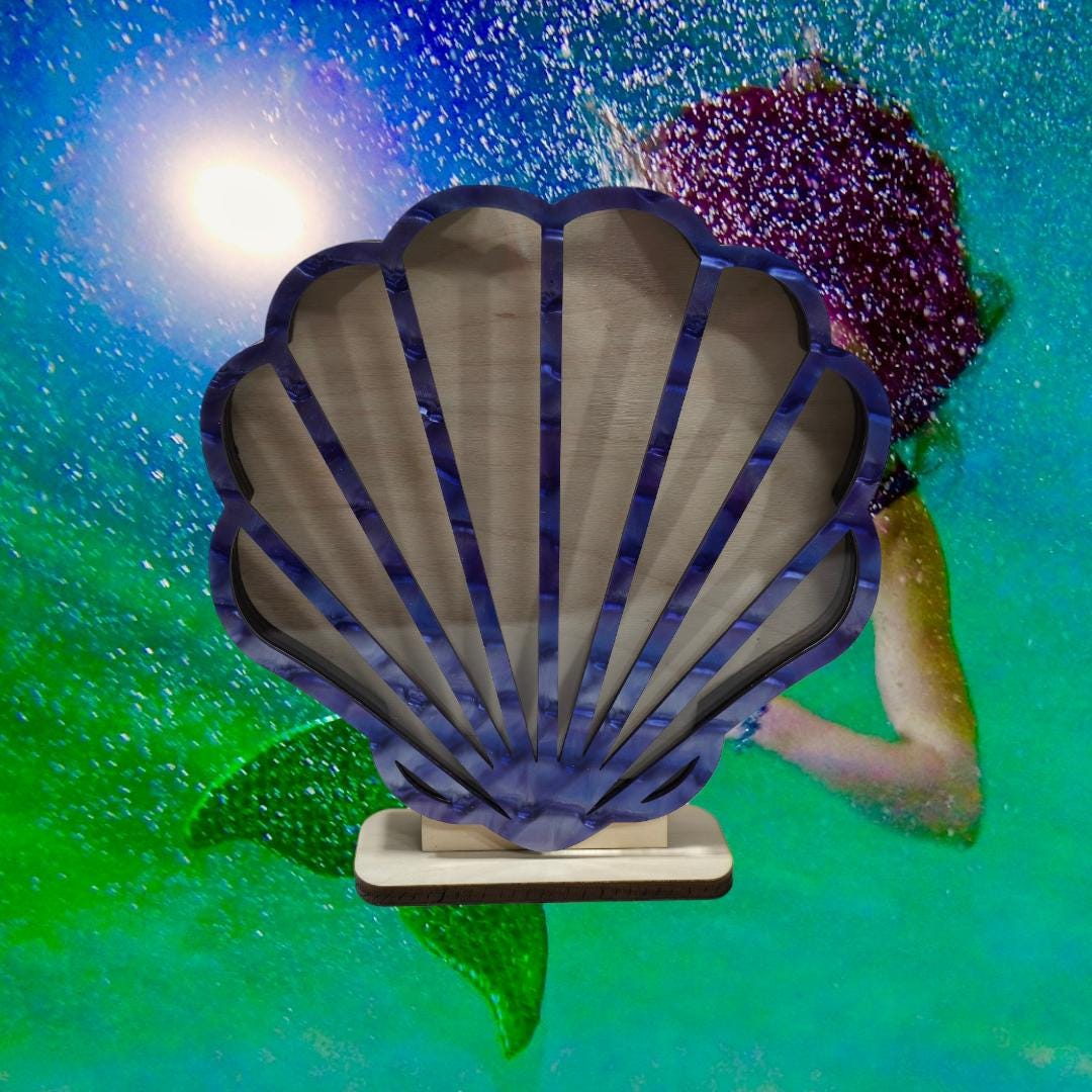 Seashell Shadow Box With Dark Purple Mermaid Scales for Your Seashells ...