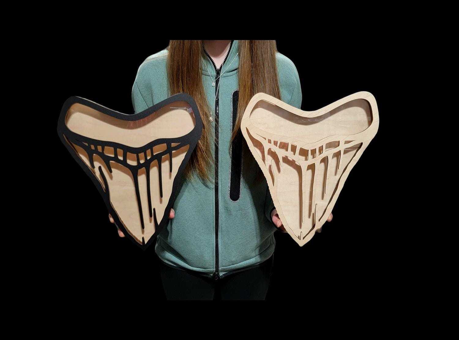 Megalodon Shark Teeth Shadow Box: Beach Treasure Display, Wall Hanger 1 ...