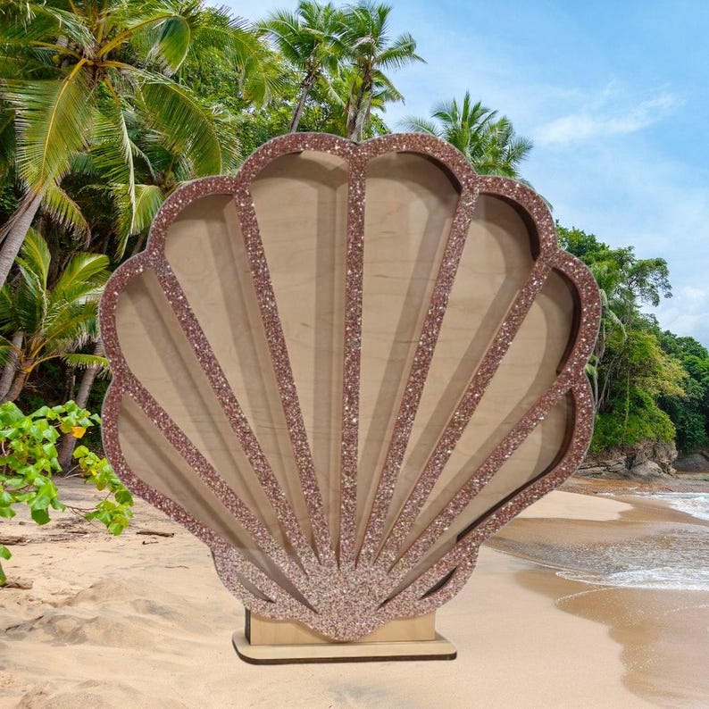 Sea Glass & Seashell Shadow Box Rose Gold Glitter | Beach Glass | Shell ...