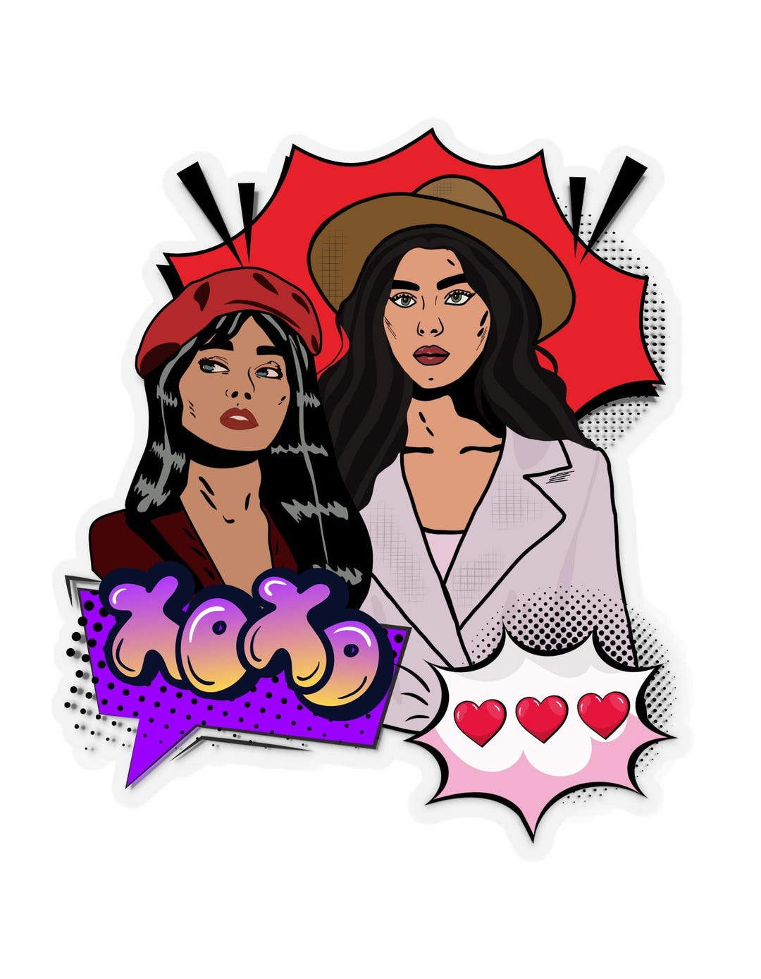 Retro Comic Detectives Girls Sapphic Wlw Art Kiss-cut Sticker - Etsy