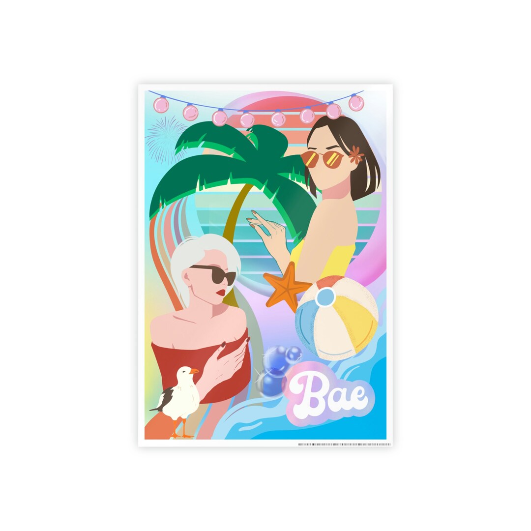 90s Pop Color Retro Wlw Beach Babes Art Gloss Poster, Lesbian, Bisexual ...