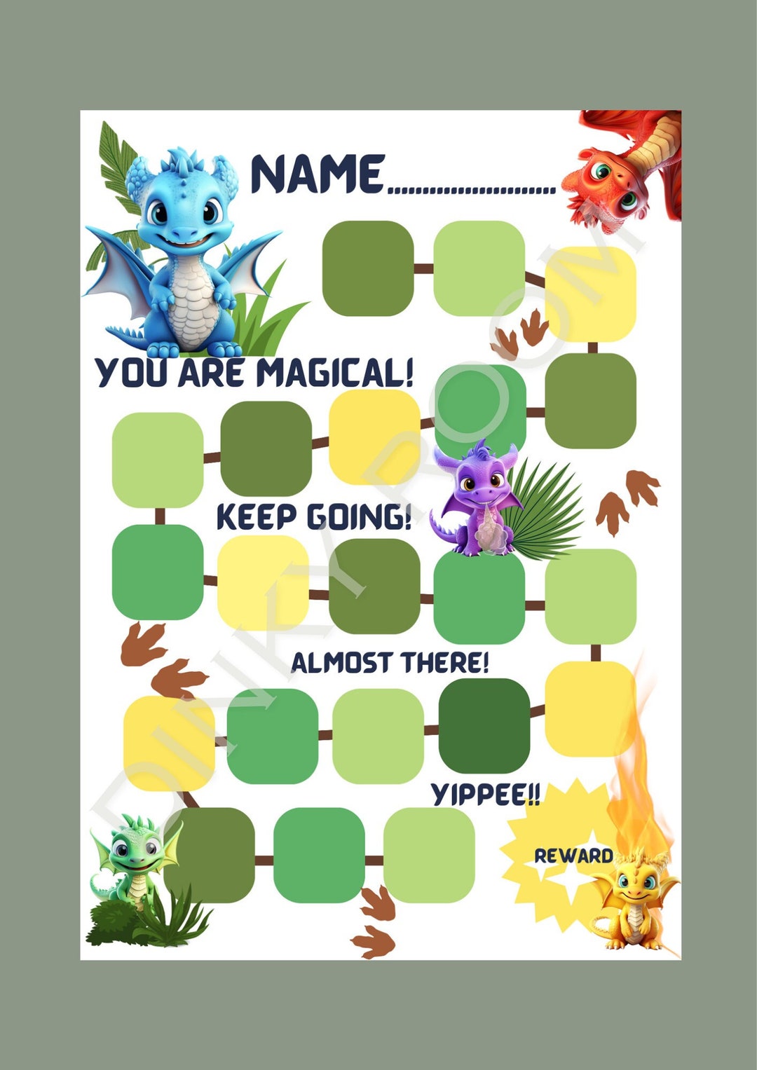 Printable Dragon Reward Chart for Children DIGITAL FILE Sticker Chart ...