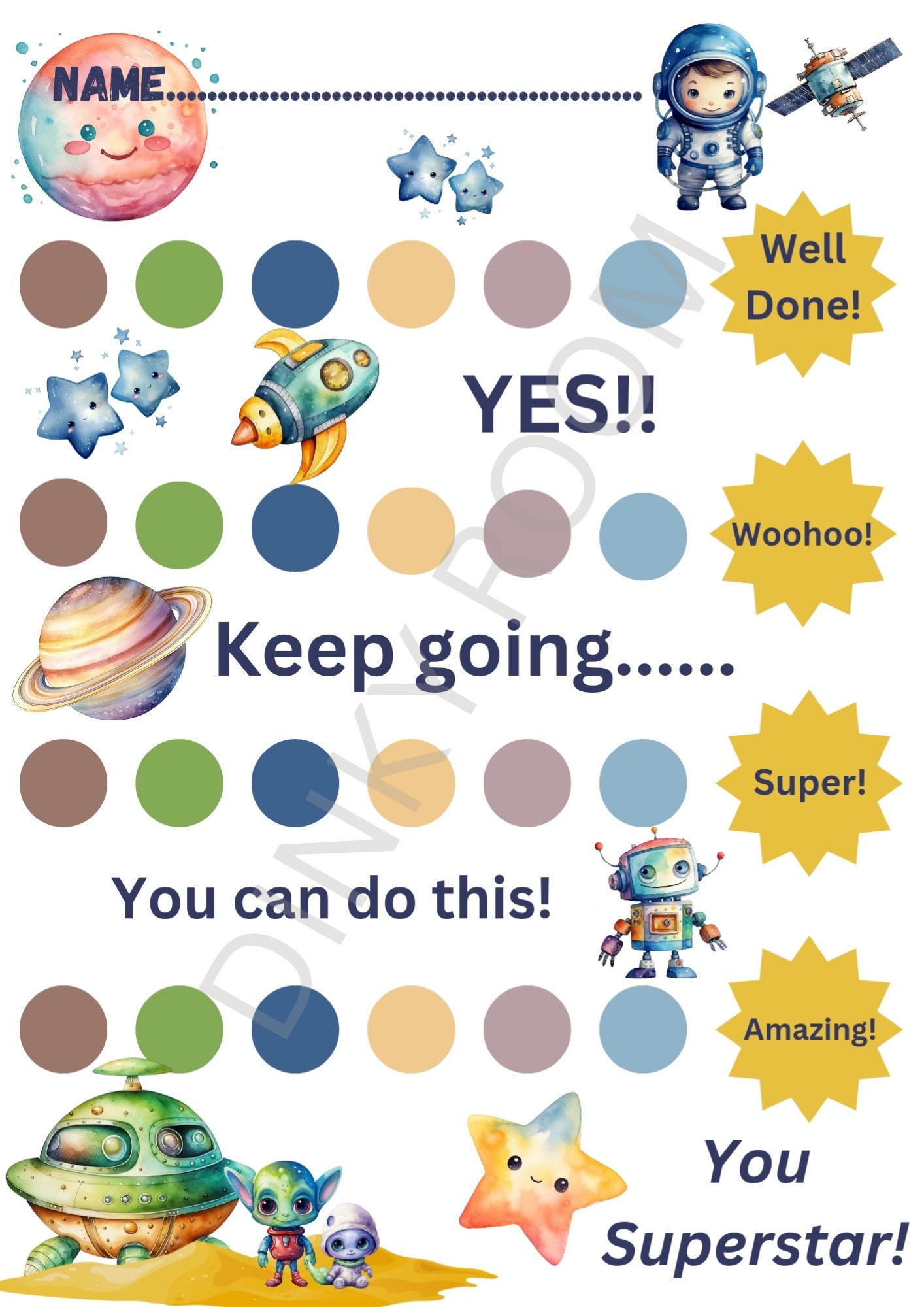 Printable Space Rocket Reward Chart for Children DIGITAL FILE Sticker ...