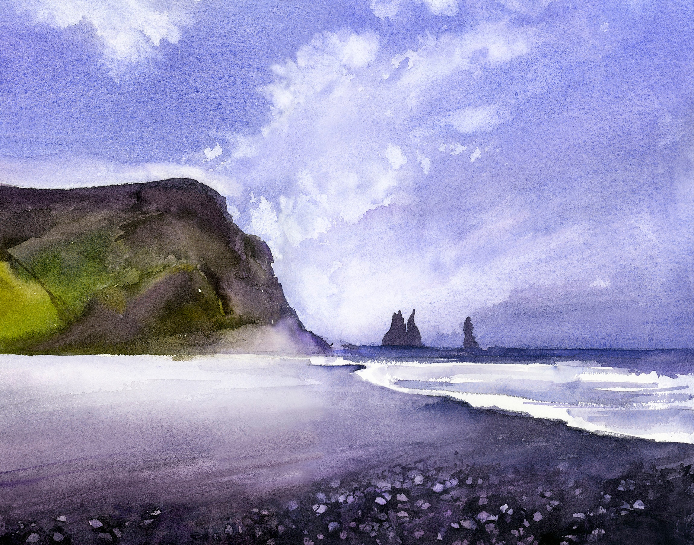 Iceland Watercolor Fine Art Print Nordic Landscape Mountains Painting ...
