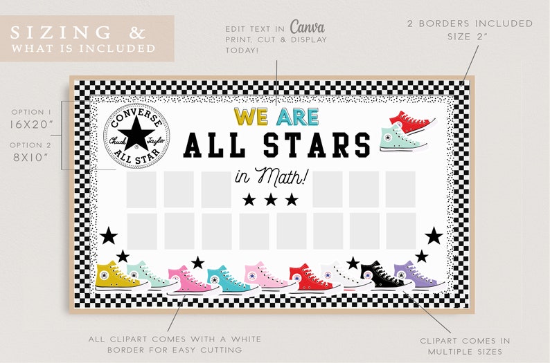 Chucks Bulletin Board Kit Sneaker Classroom Decor Checkered - Etsy