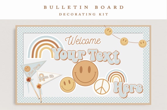 Boho Bulletin Board Kit Retro Classroom Decor Happy Face - Etsy
