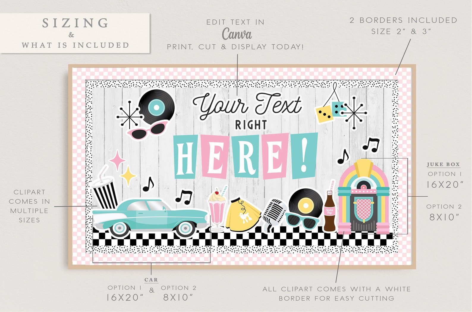 50's Diner Retro Bulletin Board Kit, 50's Decor | Retro Bulletin Board ...