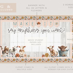 Farm Animals Bulletin Board Kit, Farm Decor | Cows Bulletin Board ...