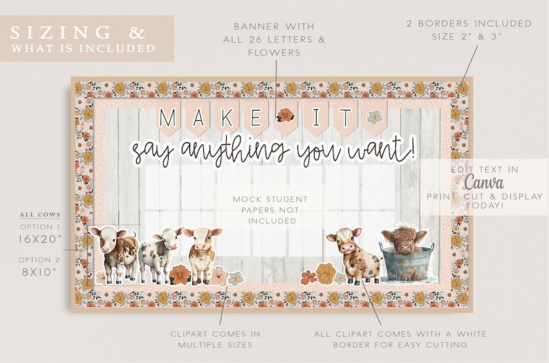 Farm Animals Bulletin Board Kit, Farm Decor | Cows Bulletin Board ...