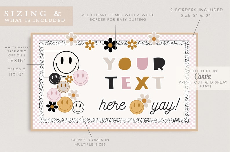 Pink Happy Face Bulletin Board Kit Smiley Face Classroom - Etsy