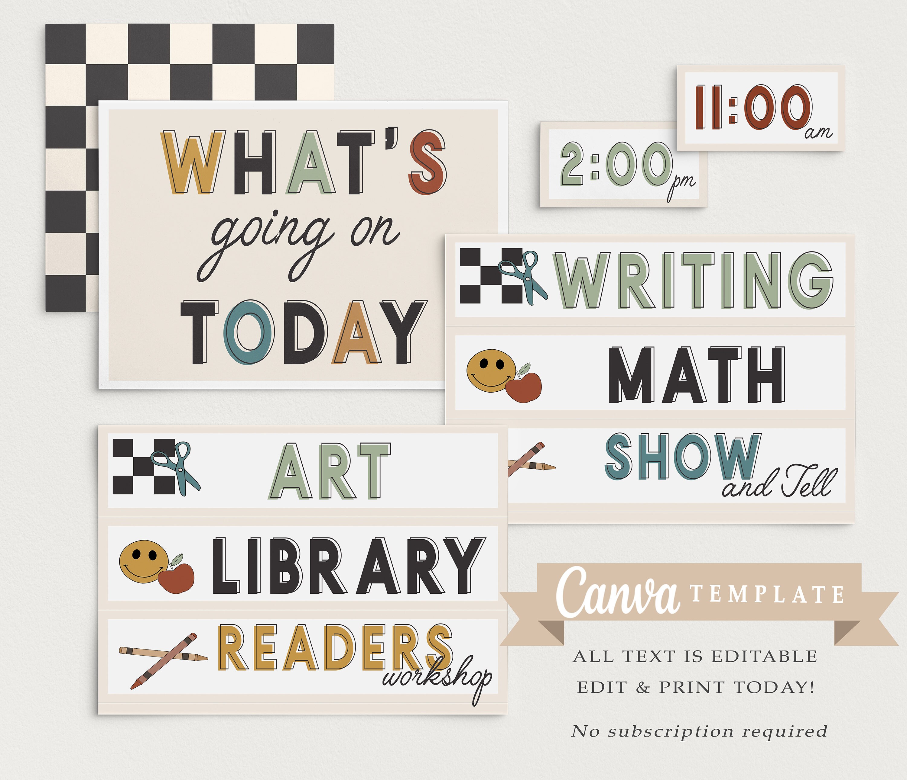 Visual Timetable | Editable | Retro | Boho | Classroom Decor - Etsy