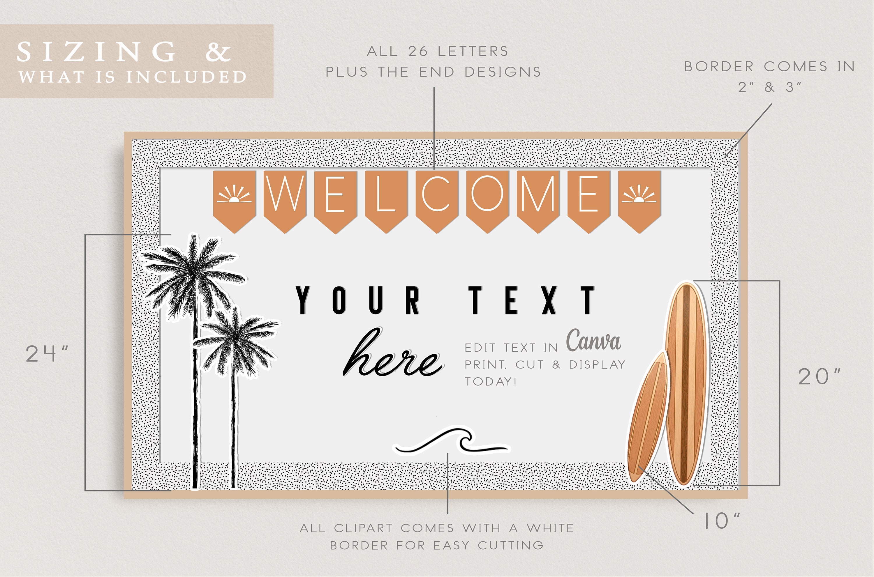 Surf Bulletin Board Kit Boho Surf Classroom Decor - Etsy