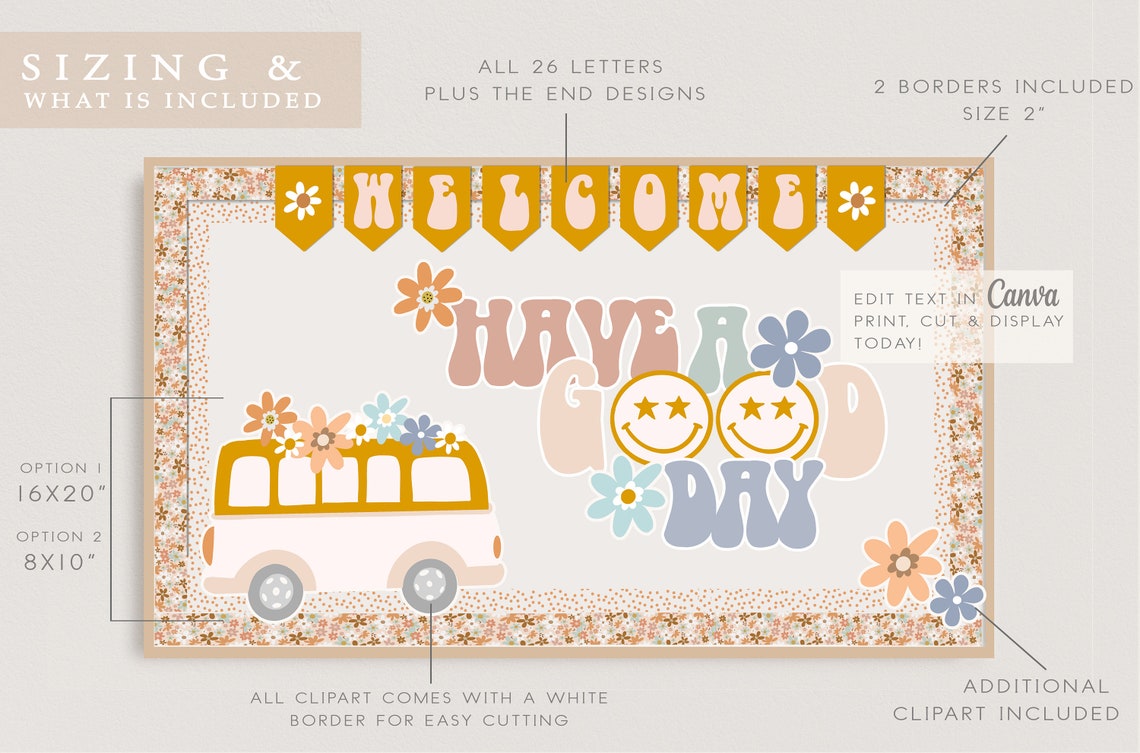 Boho Bulletin Board Kit Retro Classroom Decor Groovy - Etsy