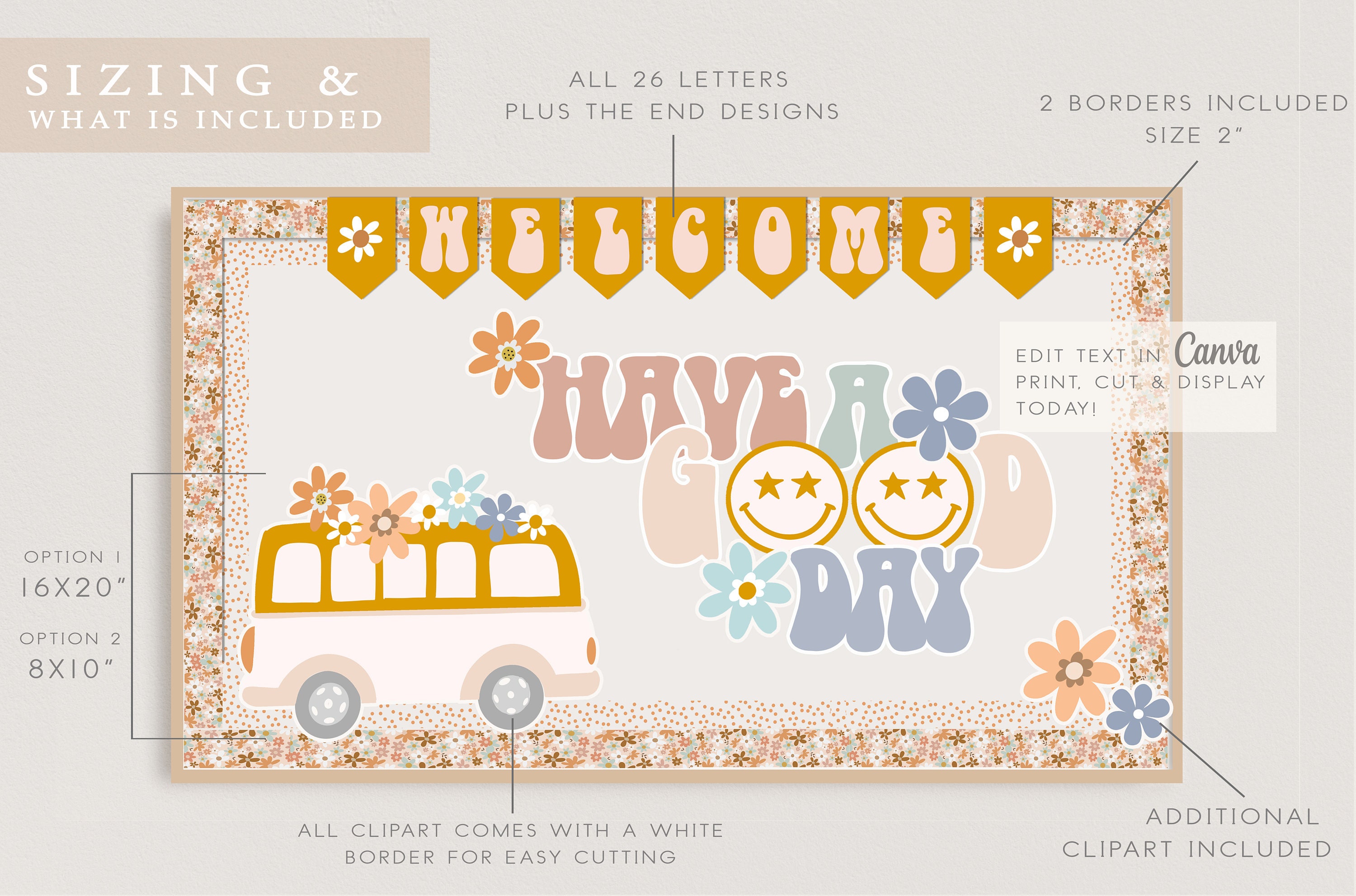 Boho Bulletin Board Kit, Retro Classroom Decor | Groovy Classroom - Etsy