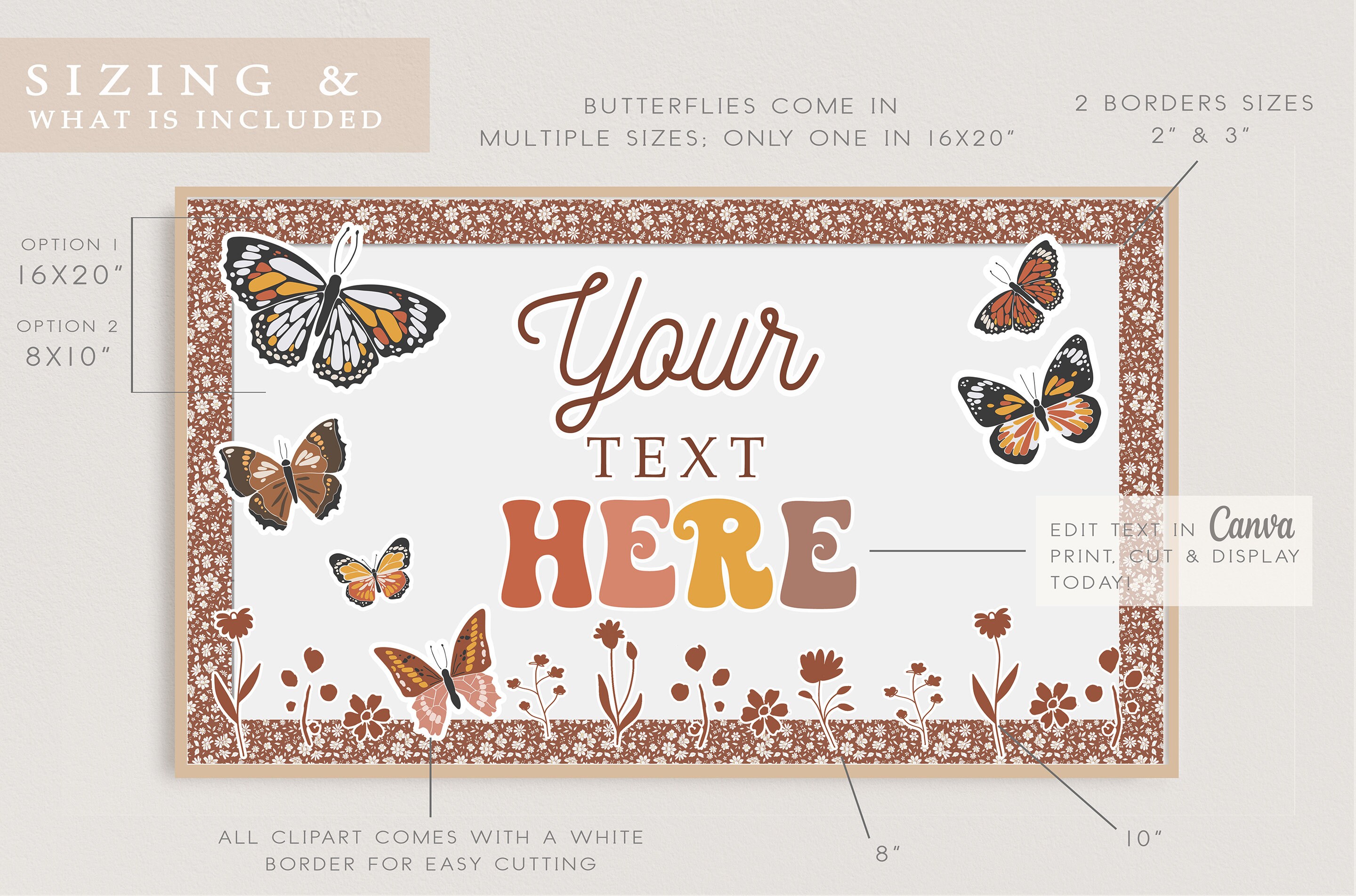Butterfly Bulletin Board Kit, Retro Classroom Decor | Wildflower ...