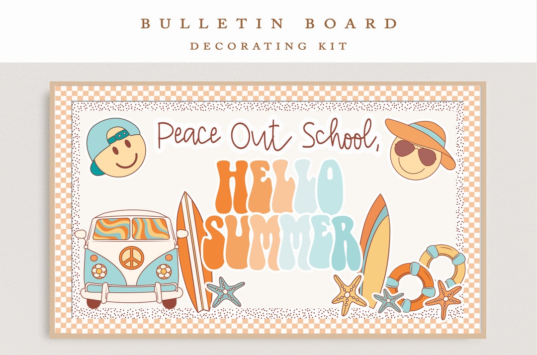 Beach Bulletin Board Kit, Retro Classroom Decor | Peace Out School ...