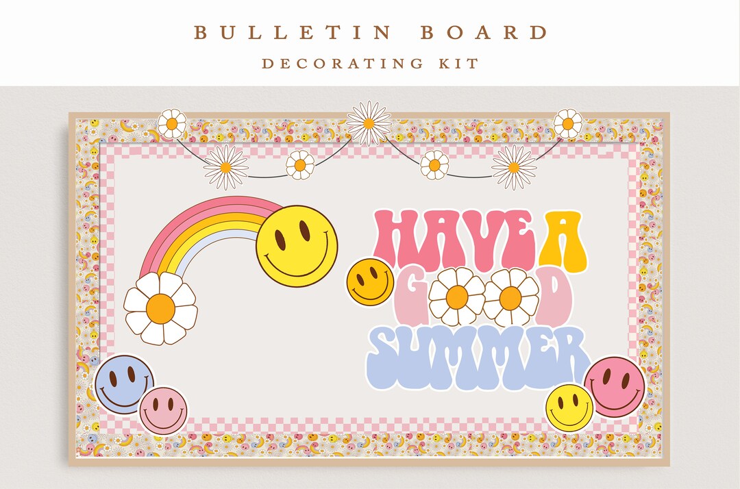 Boho Bulletin Board Kit Retro Classroom Decor Groovy Classroom Smiley