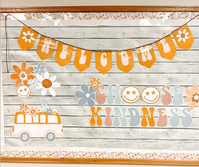 Boho Bulletin Board Kit Retro Classroom Decor Groovy - Etsy