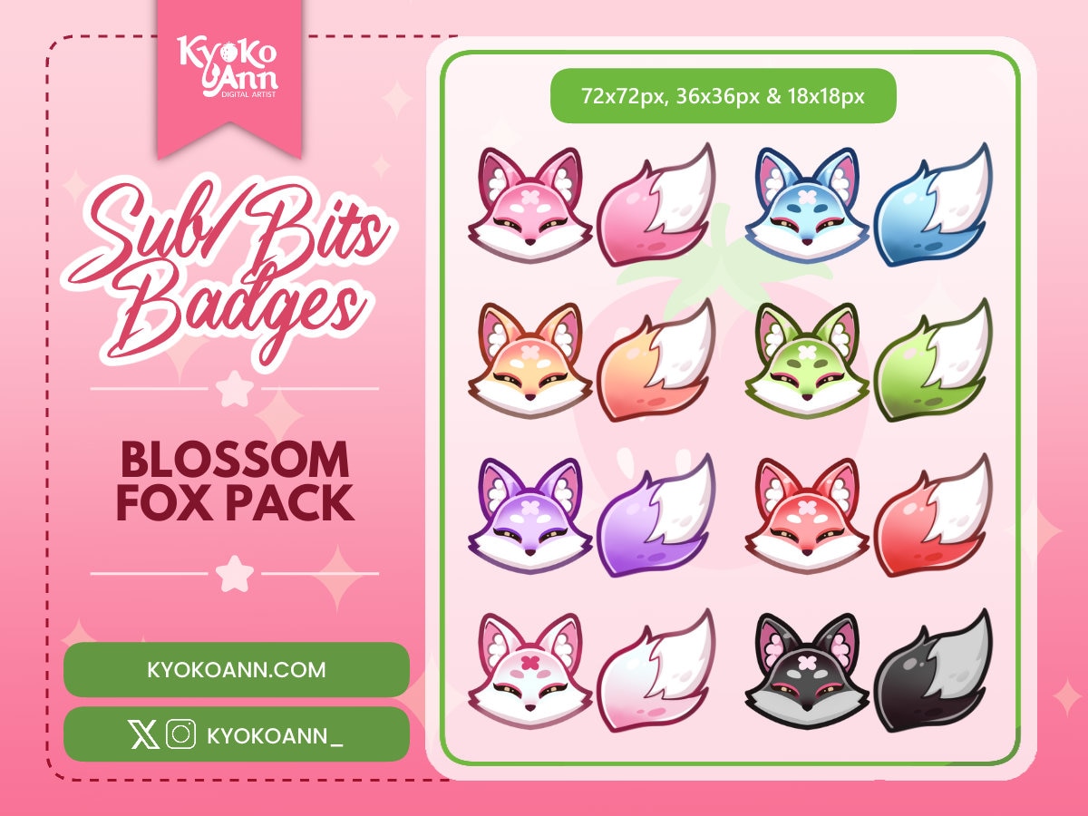 Blossom Fox Tails Twitch Bagdes Subs Bits Stream Kitsune Sakura Kawaii ...
