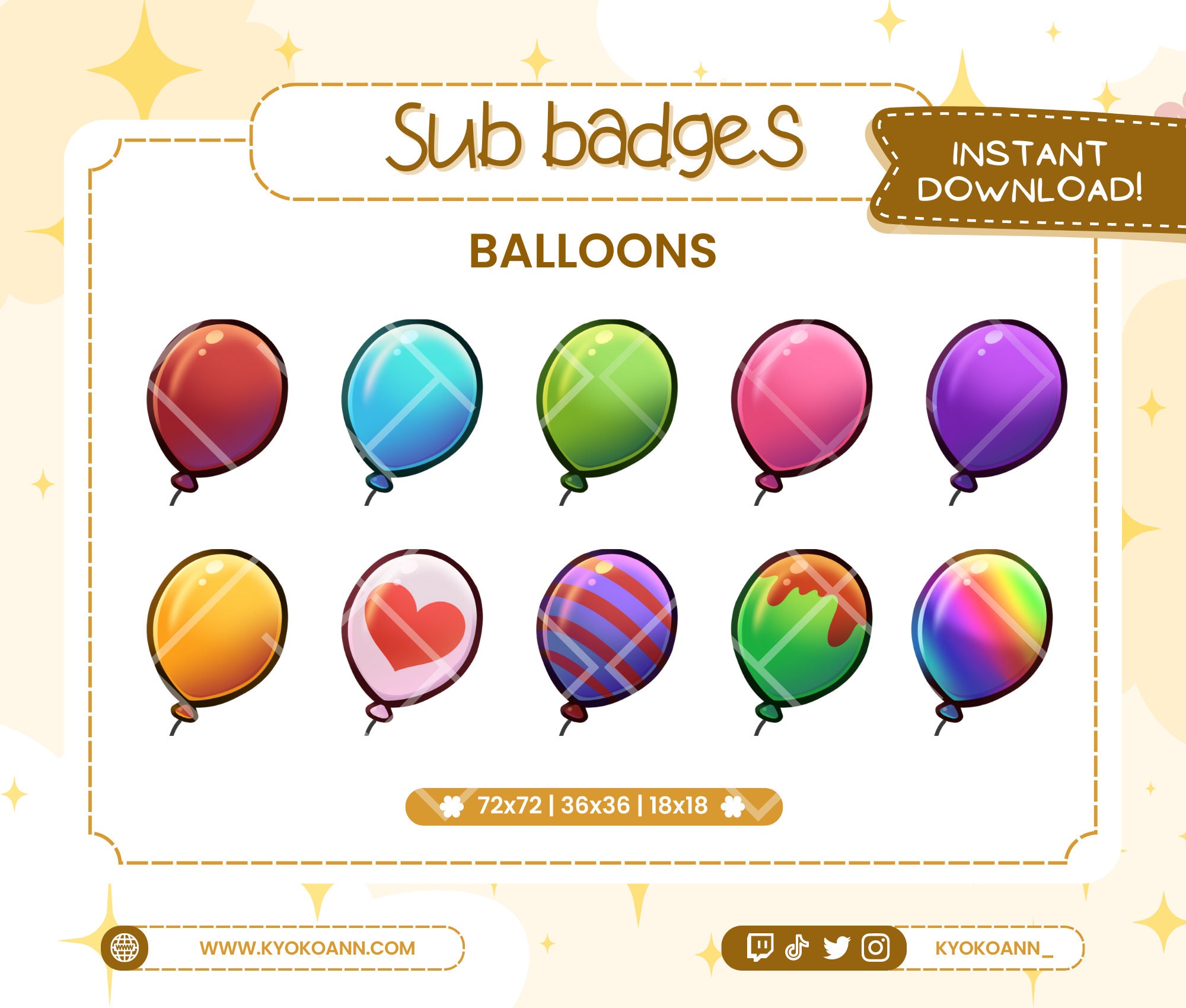 Balloons Twitch Bagdes Subs Bits Stream Kawaii - Etsy