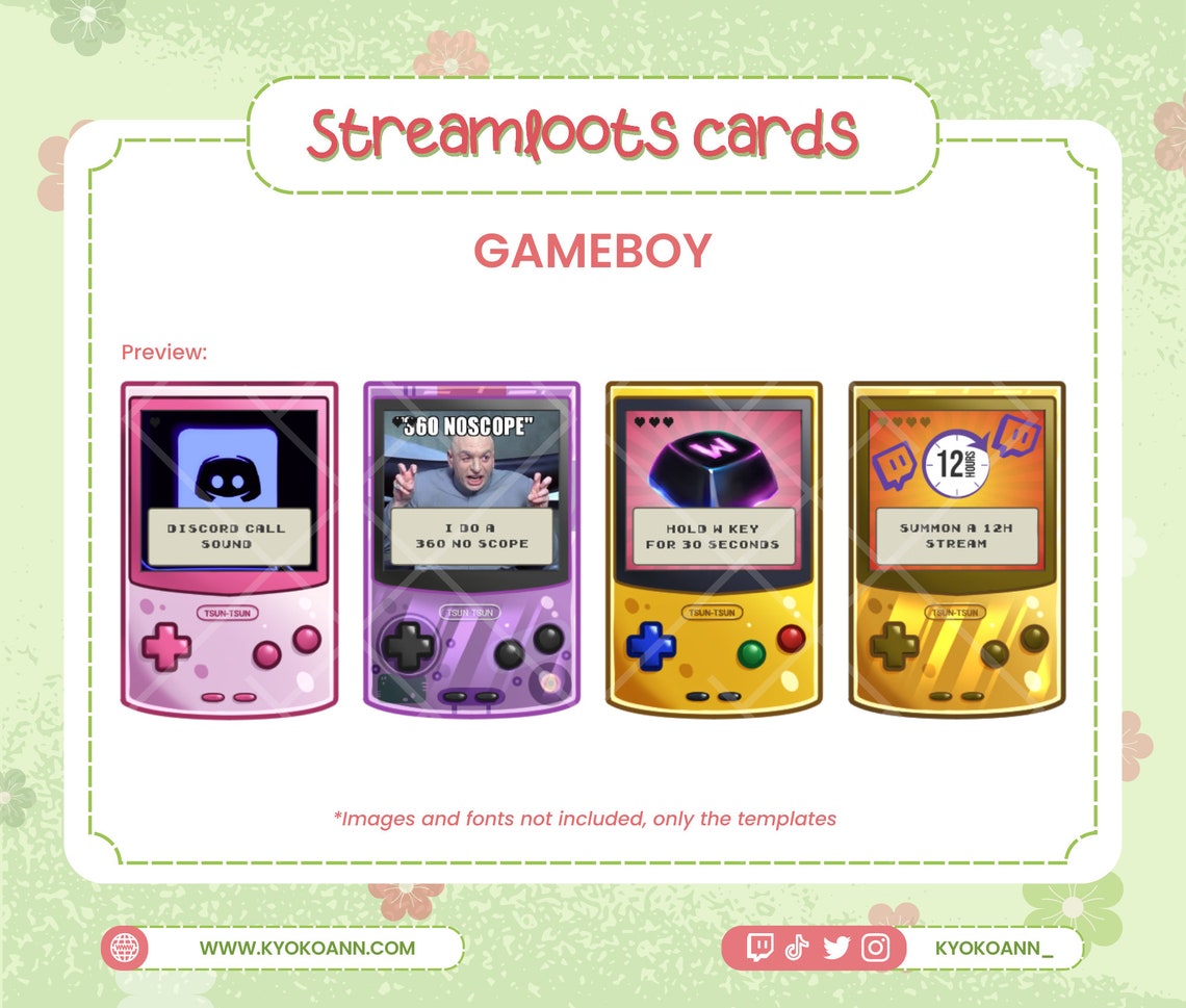 Gameboy Streamloots Cards Templates Twitch Gamer - Etsy