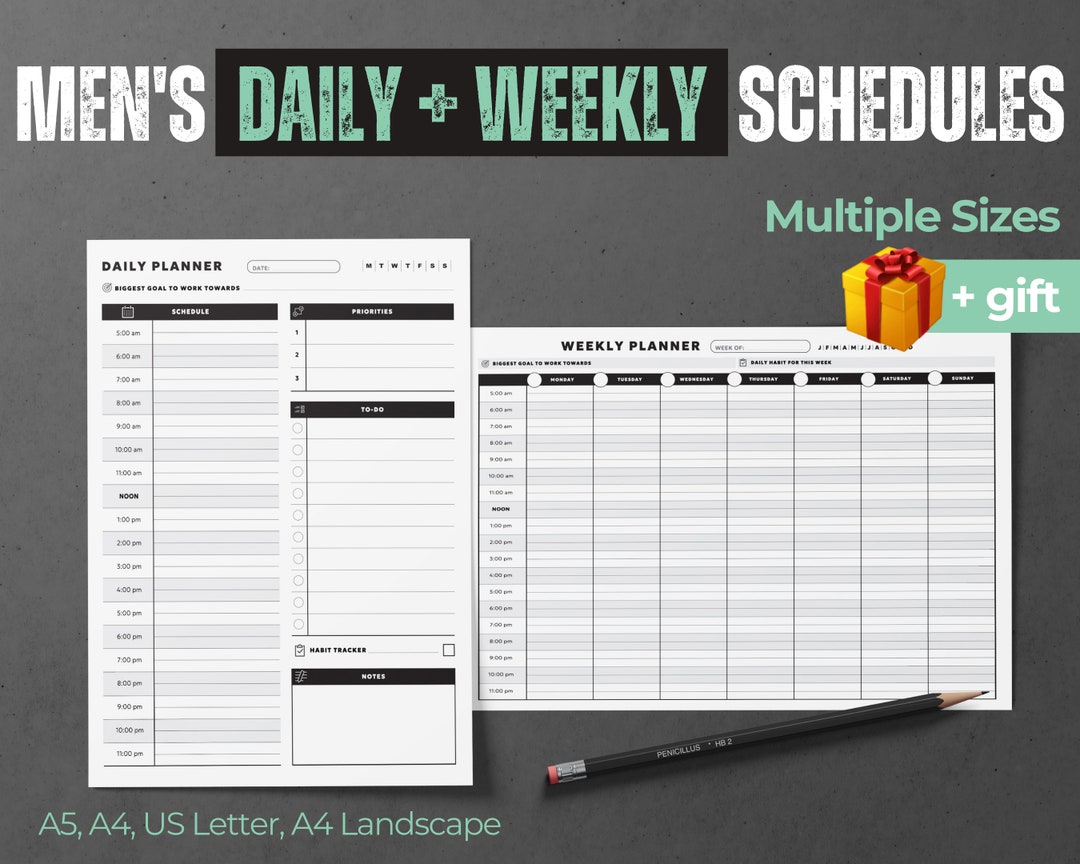 2-in-1 Printable Men’s Daily + Weekly Planner - Best Hourly Day & Week ...
