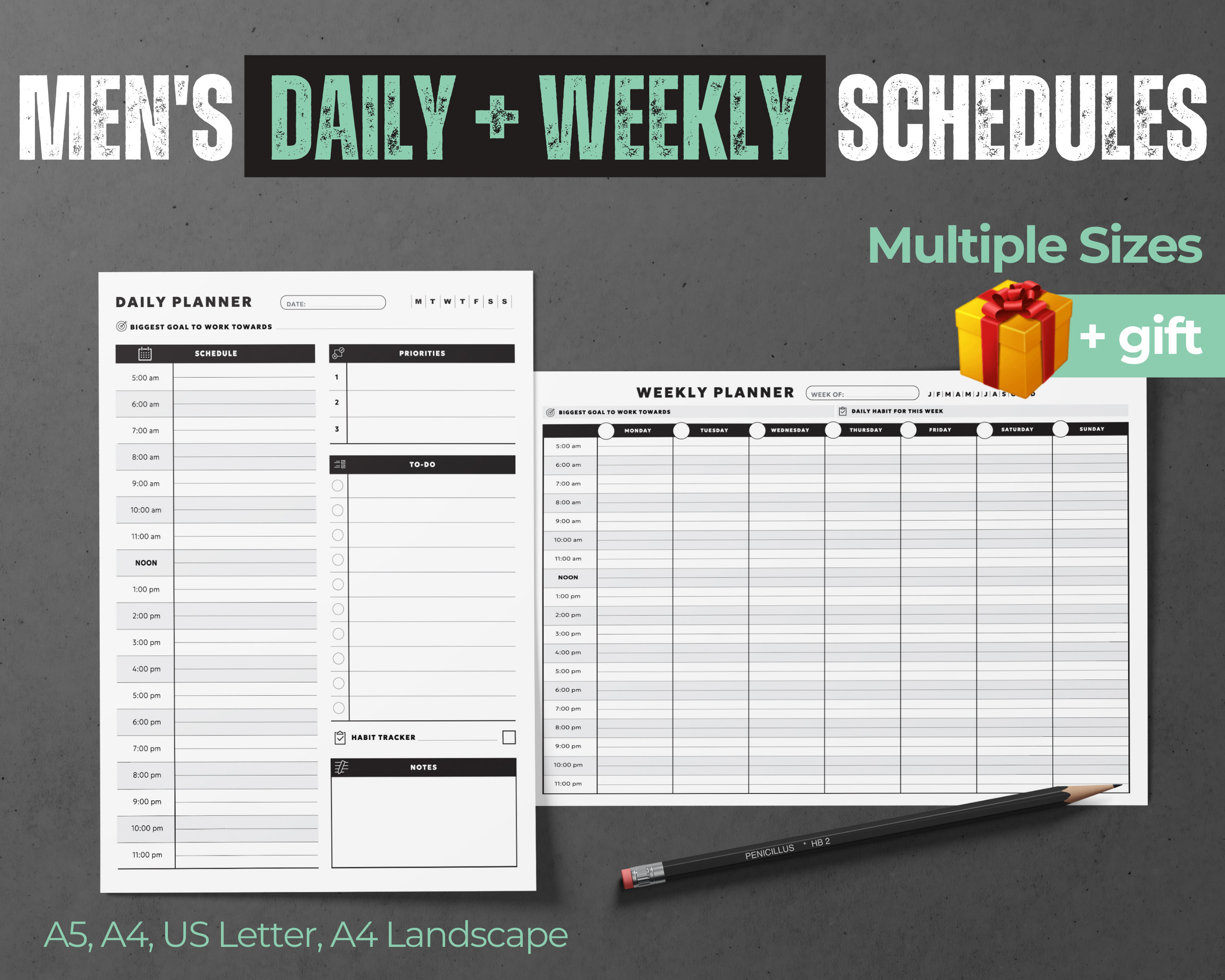 2-in-1 Printable Men’s Daily + Weekly Planner - Best Hourly Day & Week ...