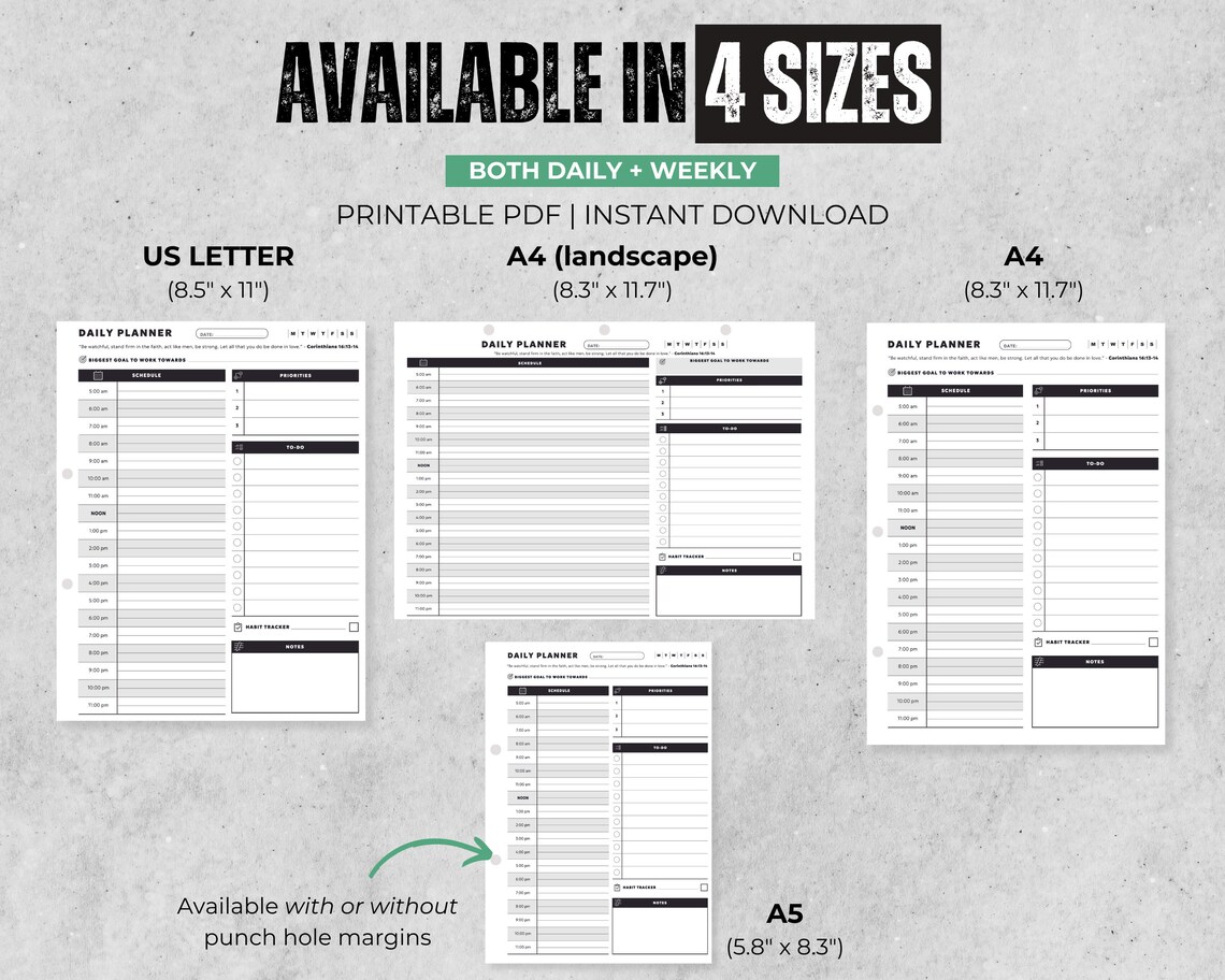 2-in-1 Printable Men’s Daily + Weekly Planner - Best Hourly Day & Week ...