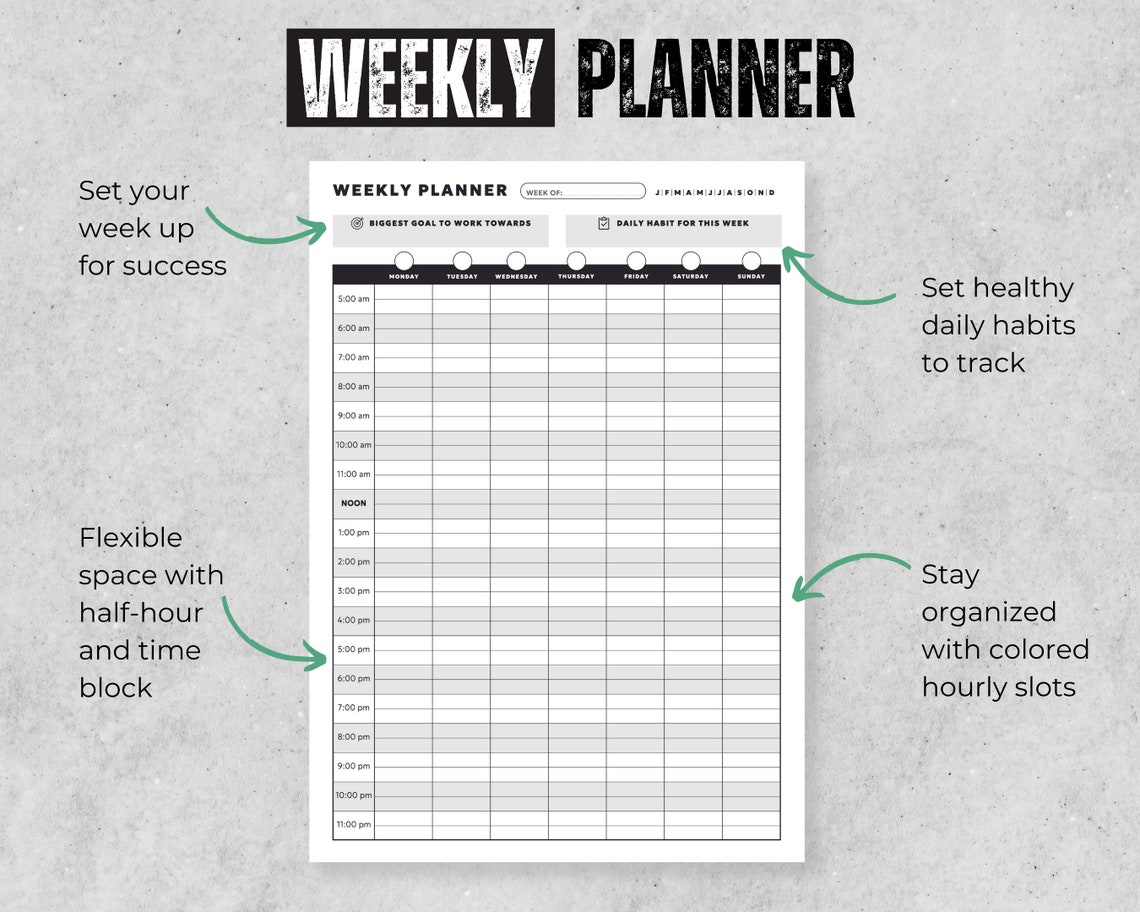 2-in-1 Printable Men’s Daily + Weekly Planner - Best Hourly Day & Week ...