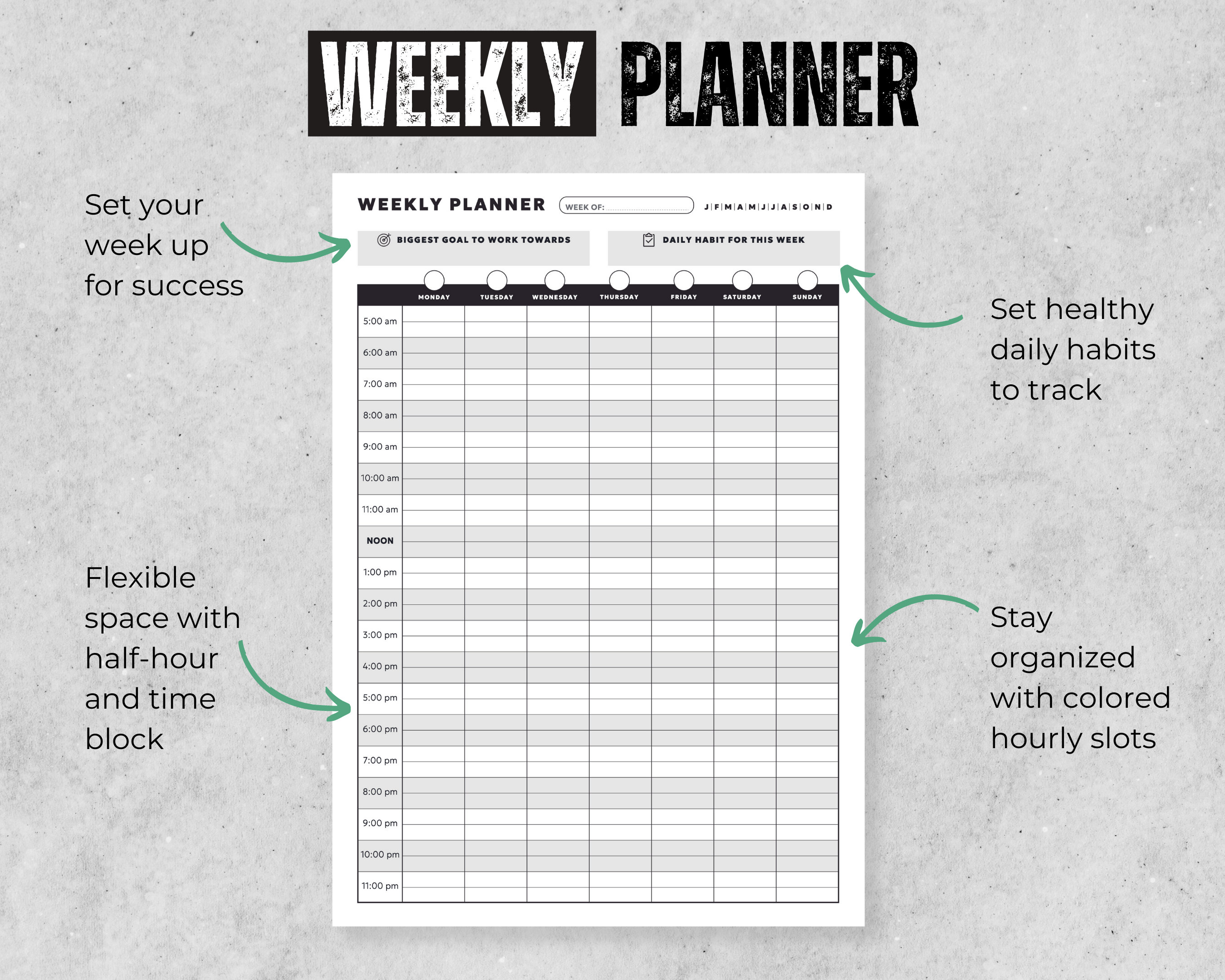2-in-1 Printable Men’s Daily + Weekly Planner - Best Hourly Day & Week ...
