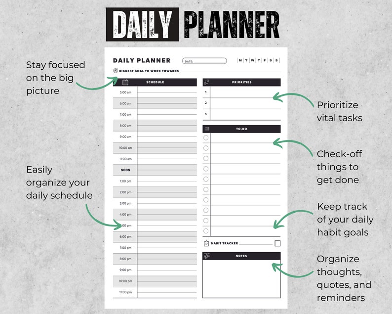 2-in-1 Printable Men’s Daily + Weekly Planner - Best Hourly Day & Week ...