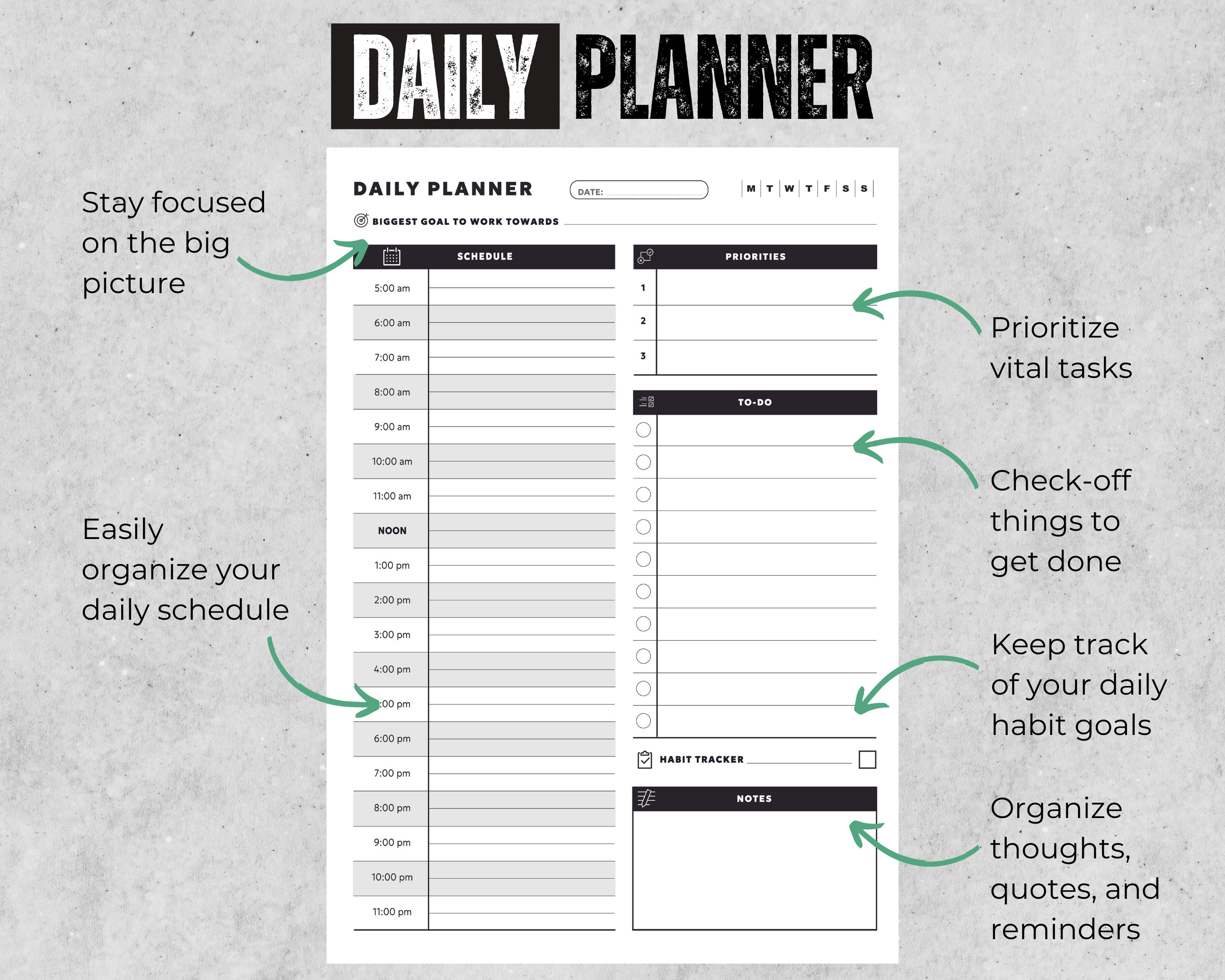 2-in-1 Printable Men’s Daily + Weekly Planner - Best Hourly Day & Week ...