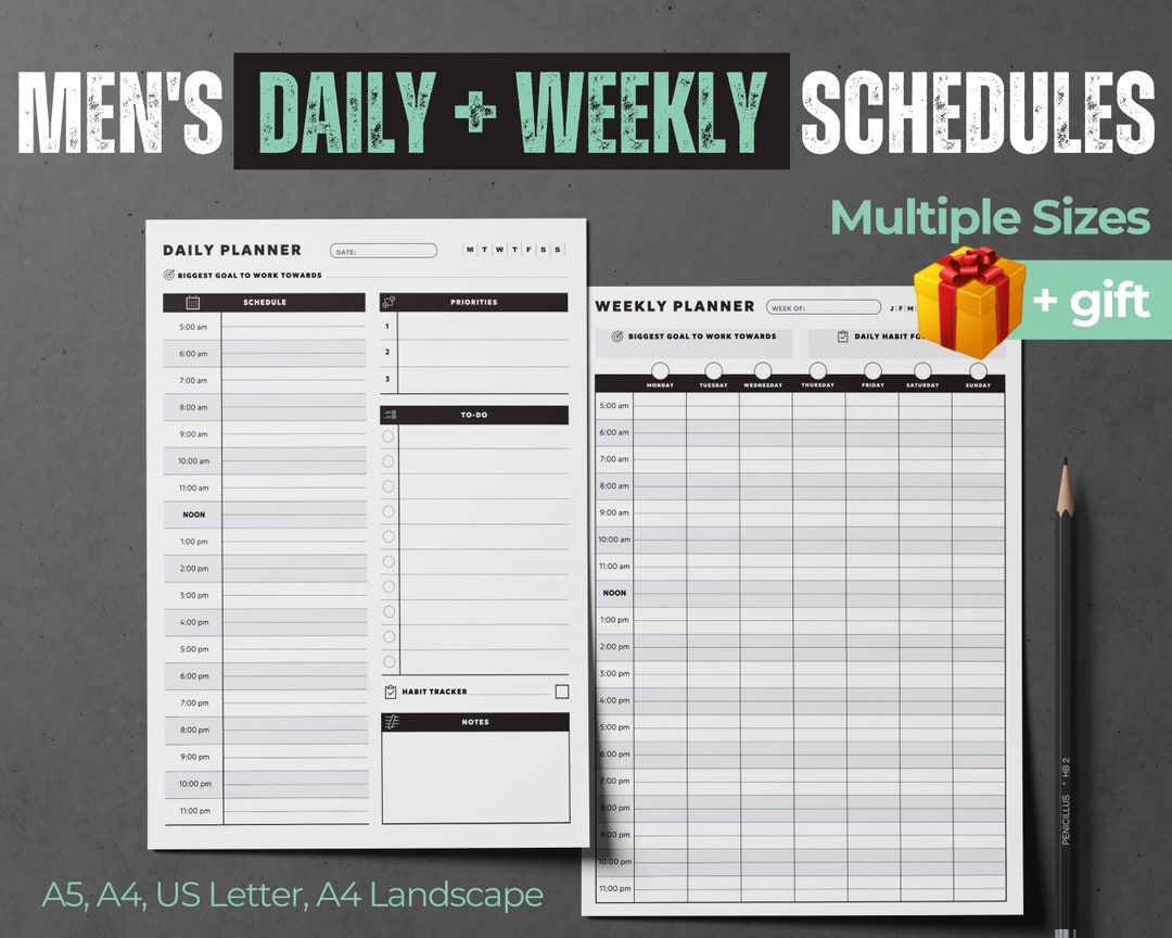 2-in-1 Printable Mens Daily Weekly Planner Best Hourly - Etsy