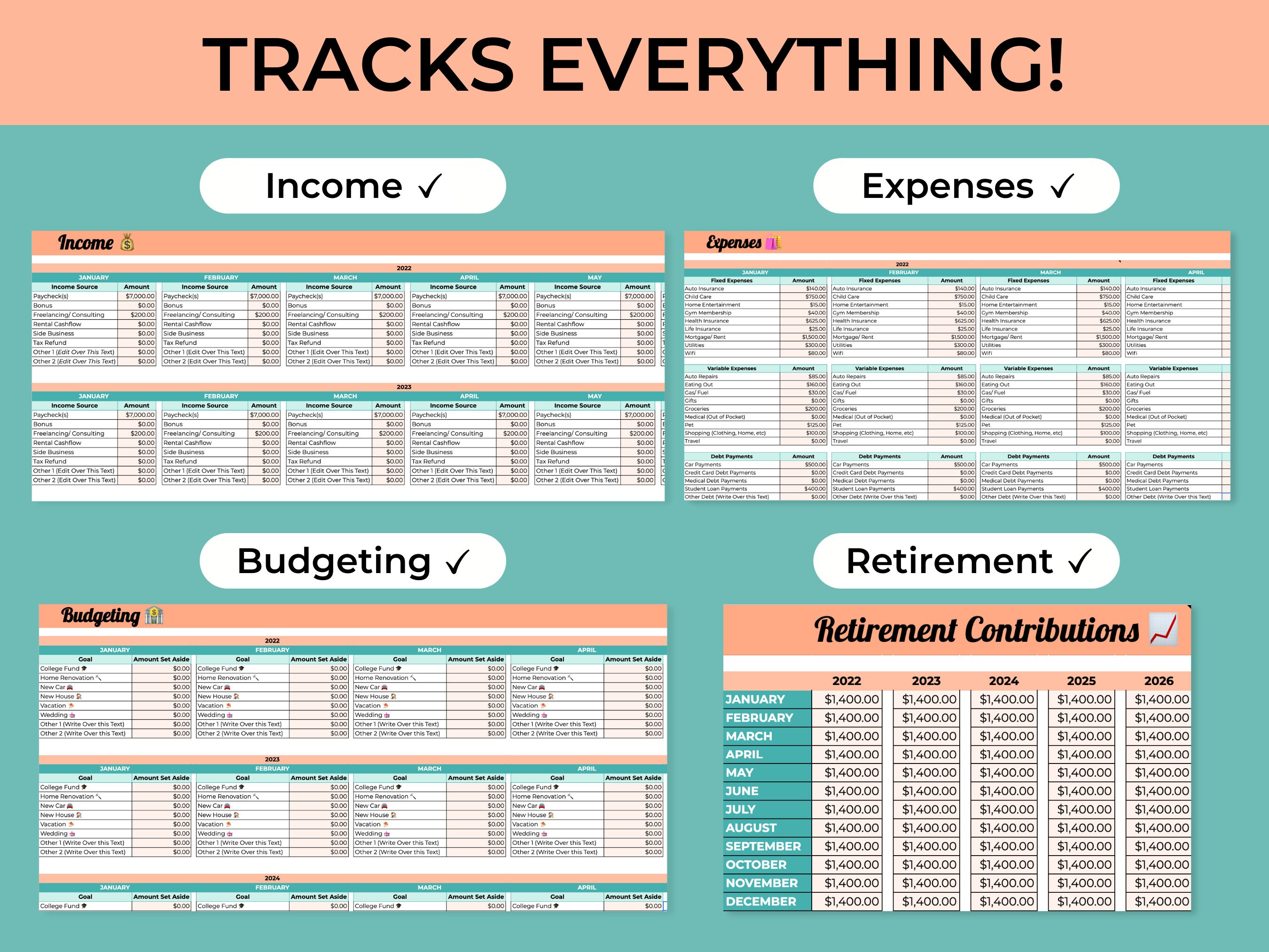 Simple 5-year Monthly Budget Template Google Sheets Expense | Etsy