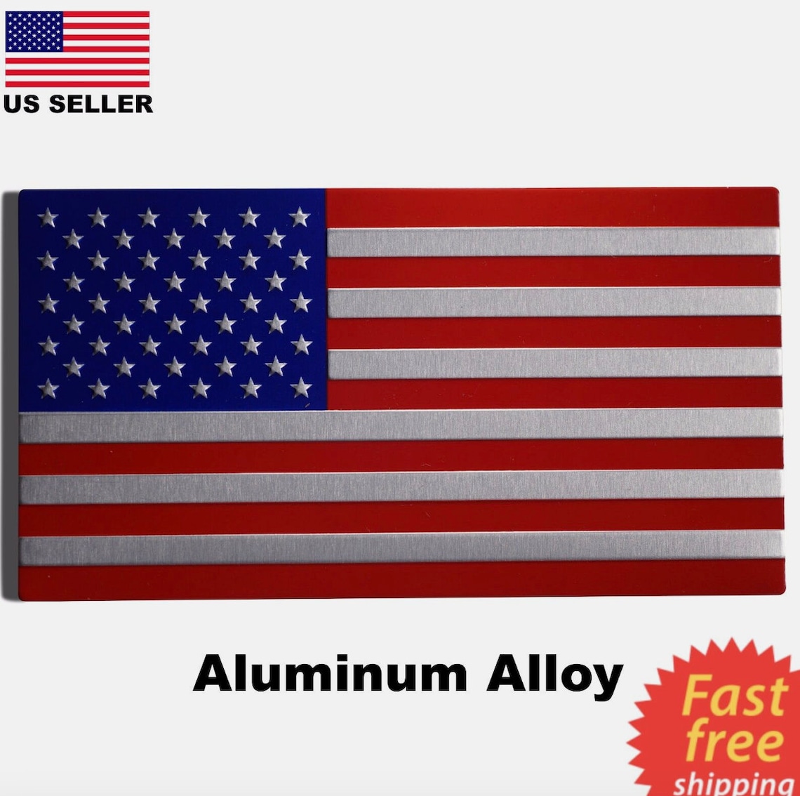 2 Pack TWO Aluminum USA American Flag Metal Emblem Sticker Decal Car ...