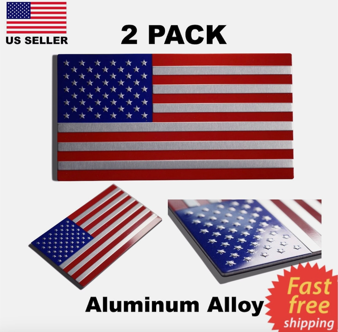 2 Pack TWO Aluminum USA American Flag Metal Emblem Sticker Decal Car ...