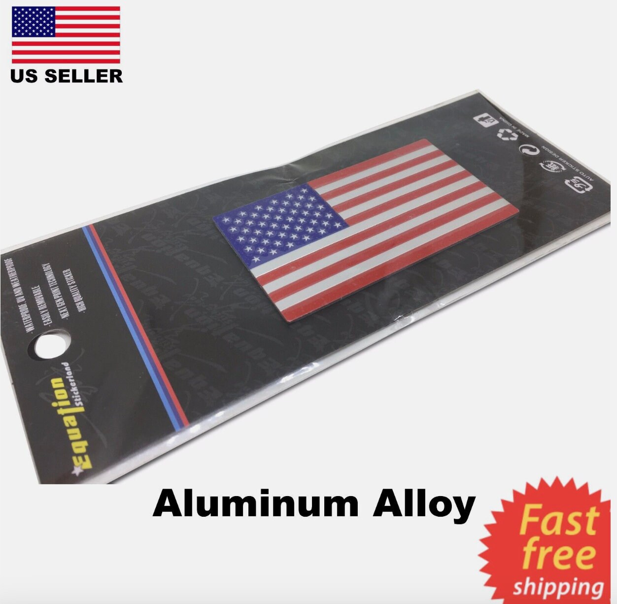 2 Pack TWO Aluminum USA American Flag Metal Emblem Sticker Decal Car ...
